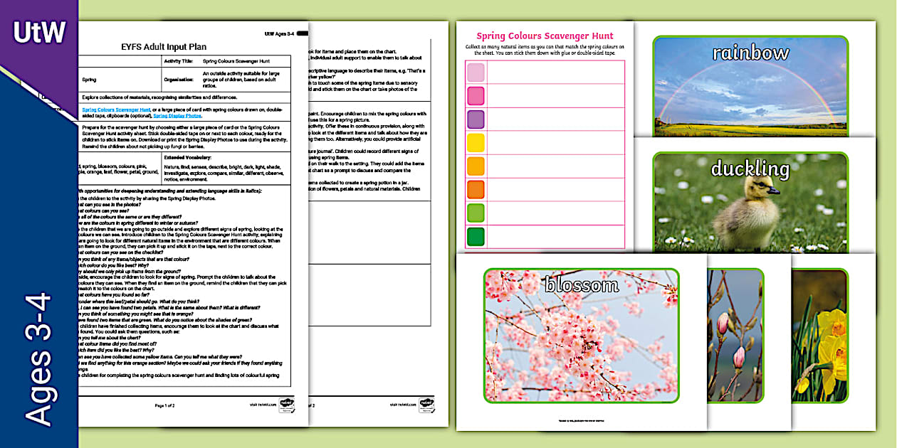 EYFS Spring Colours Scavenger Hunt Adult Input Plan - Twinkl