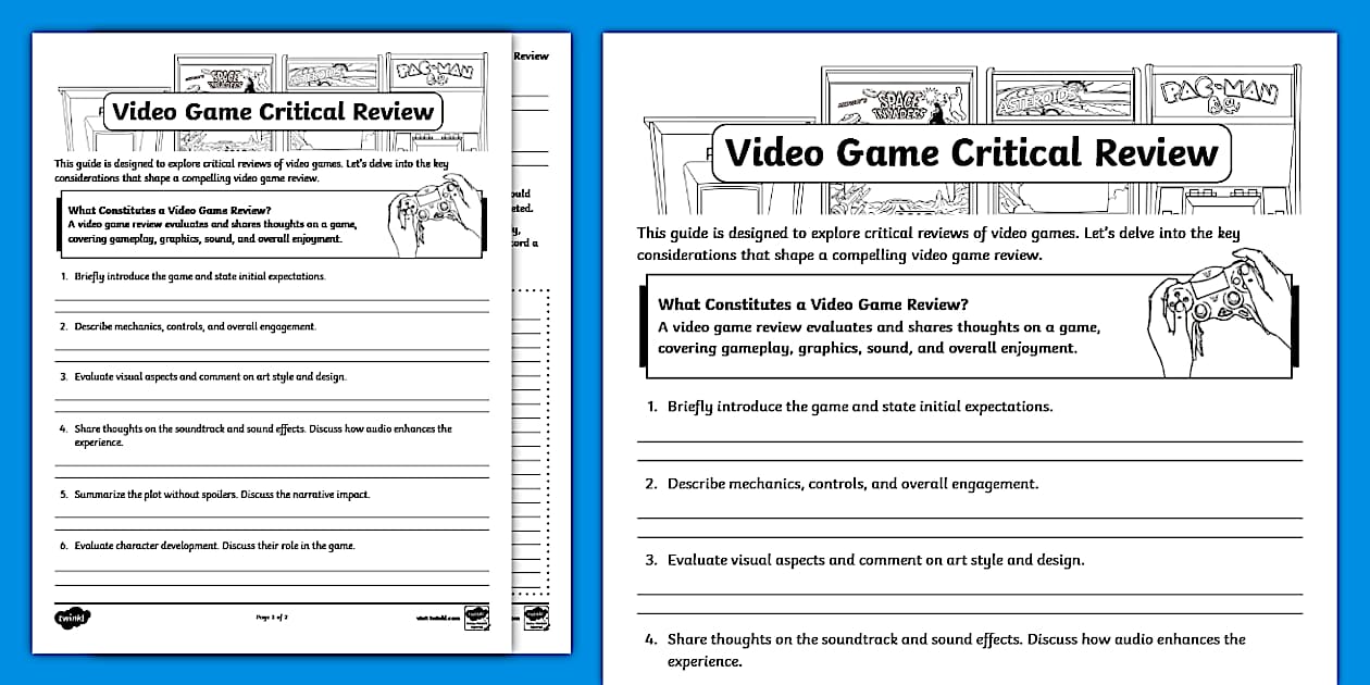 Video Game Critical Review for 6th-8th Grade (teacher made)