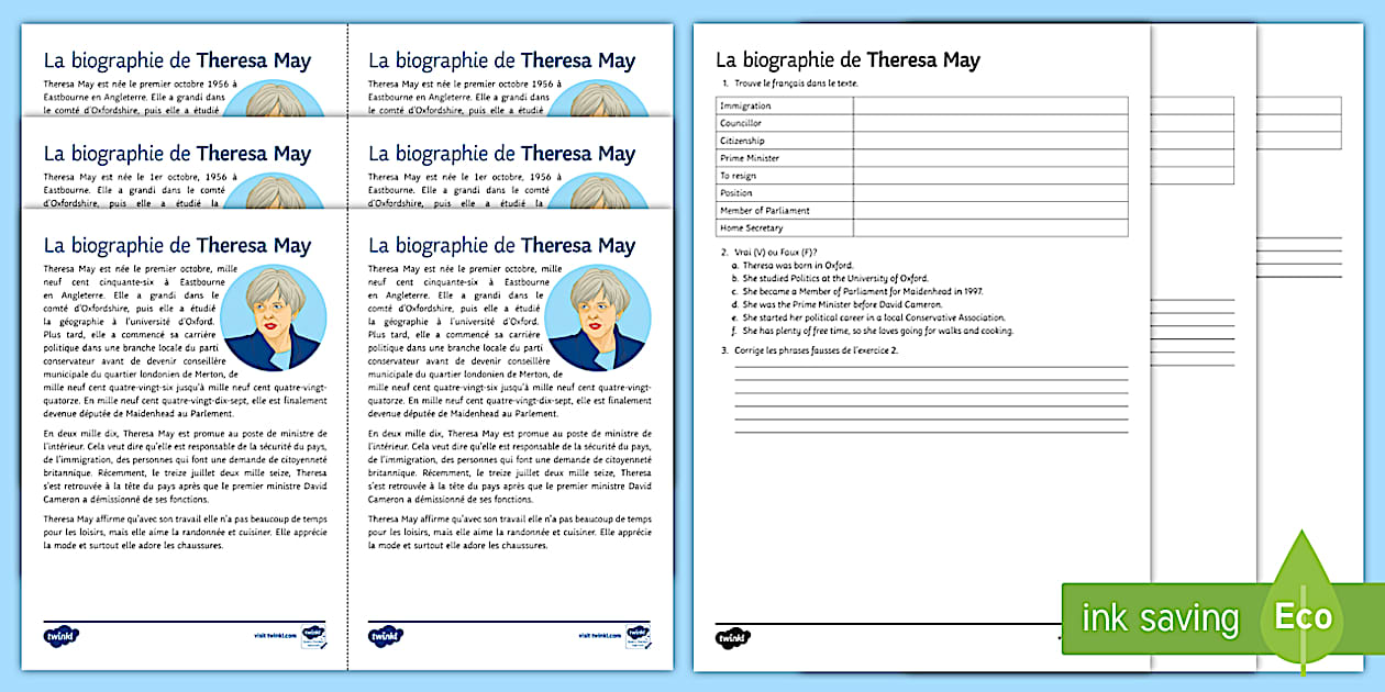 Black and White Theresa May Biography Differentiated Reading Comprehension