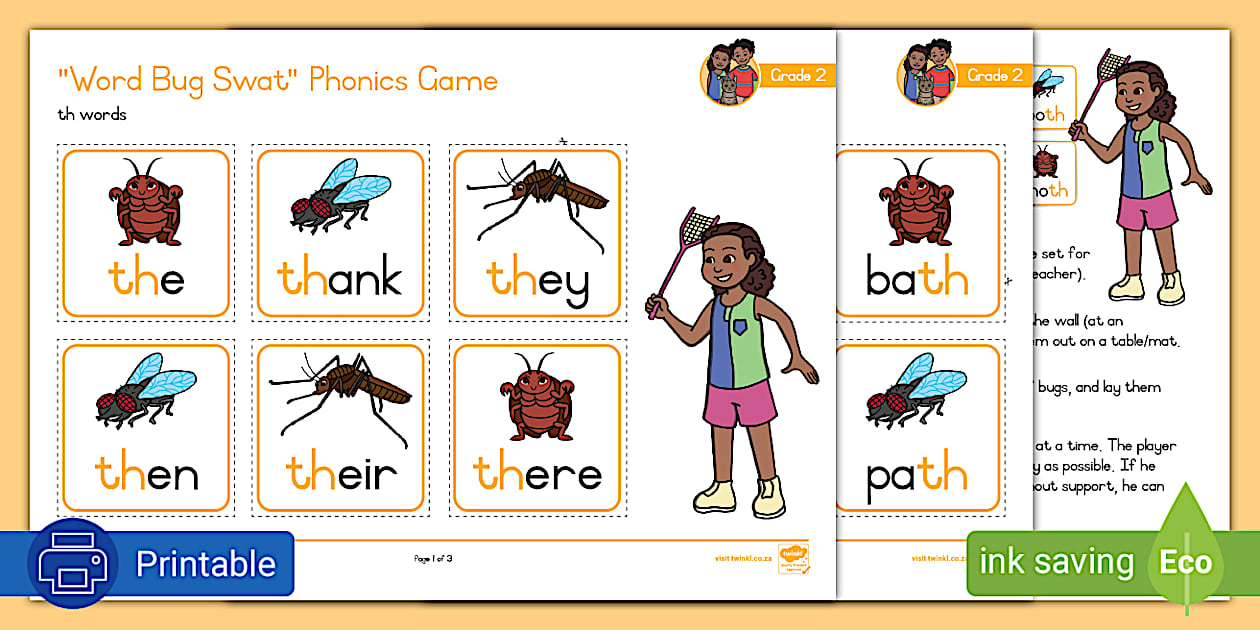 Word Bug Swat Phonics Game: th sound