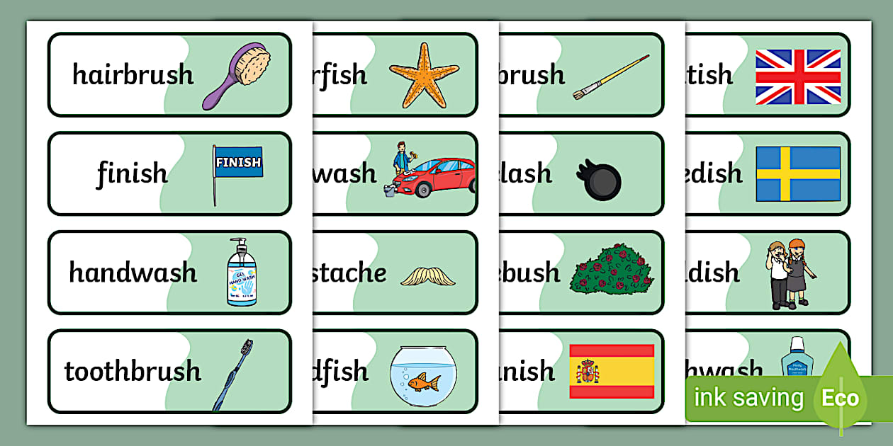 Two Syllable Final 'Sh' Sound Word Cards - Twinkl