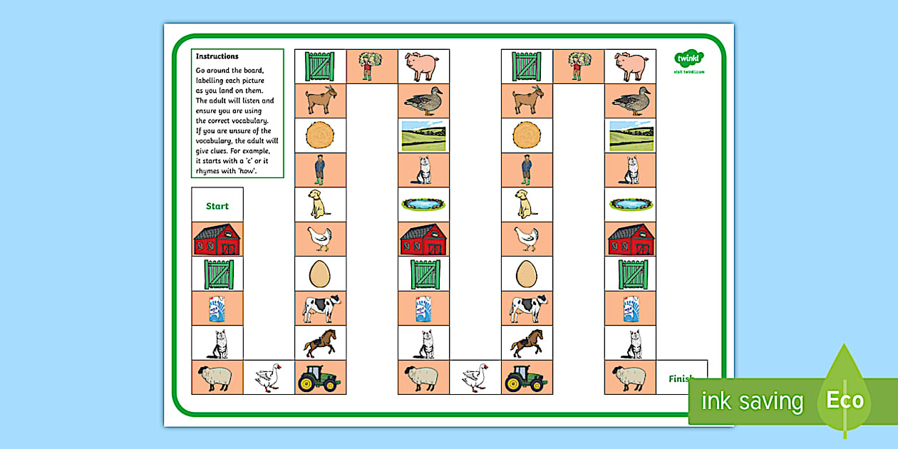 Editable Farm Vocabulary Race Board Game - Twinkl