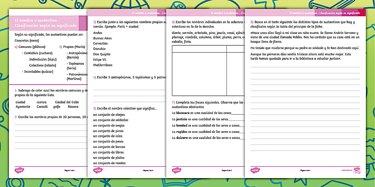 Ejercicios de clasificar sustantivos para 2º de ESO - Twinkl