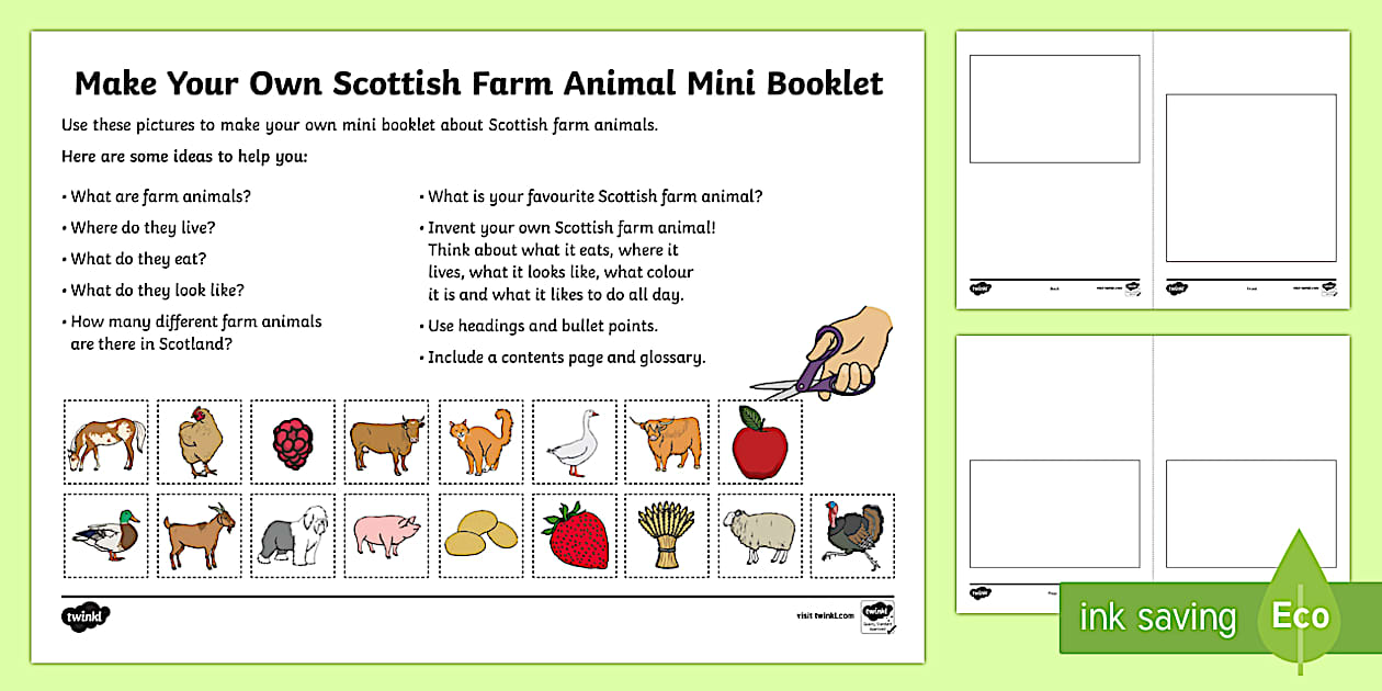 Black and White Make Your Own Scottish Farm Animal Mini Booklet