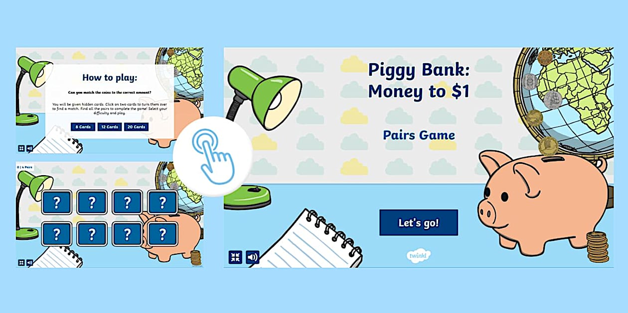 Piggy Bank: New Zealand Money Pairing to $1 Interactive Game