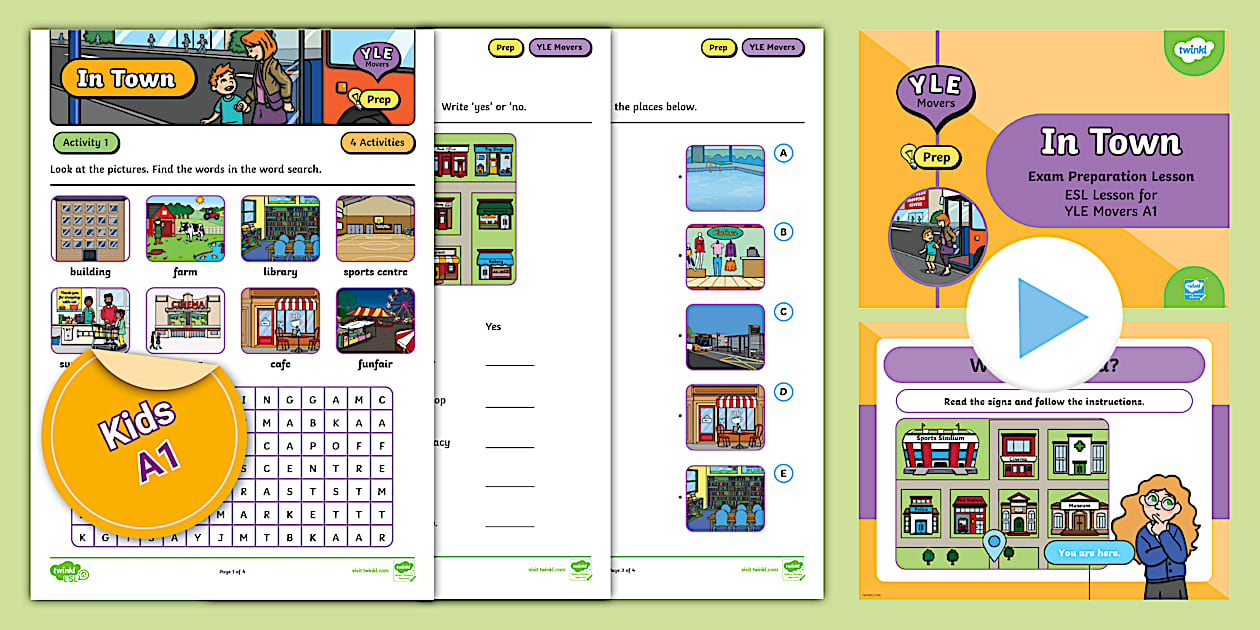 YLE Movers - Prep Lesson (In Town) [A1] (teacher made)