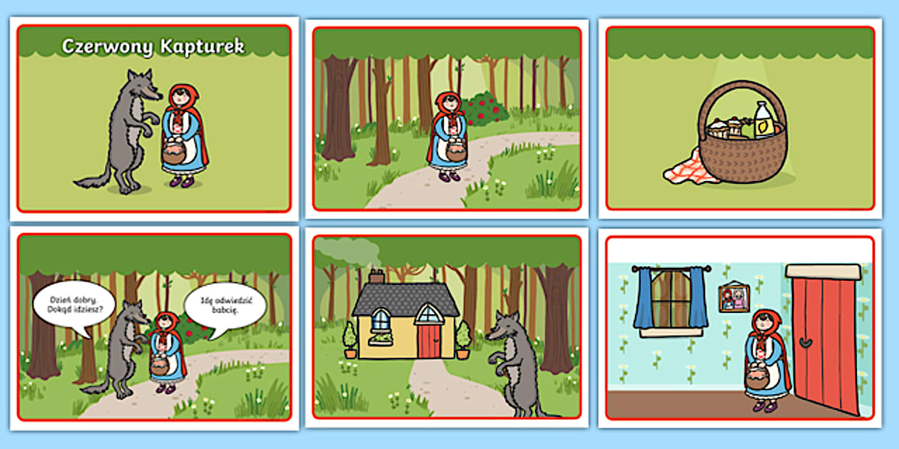 Black and White Little Red Riding Hood Story Sequencing with Speech Bubbles