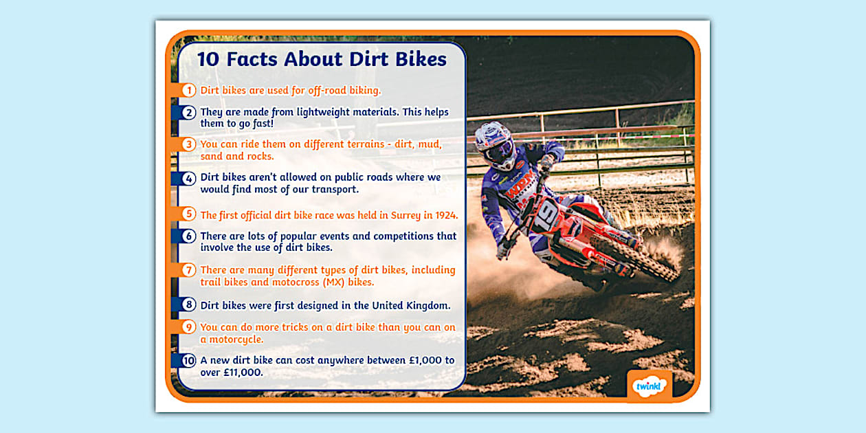 KS1 Dirt Bikes Top 10 Facts Display Poster (teacher made)