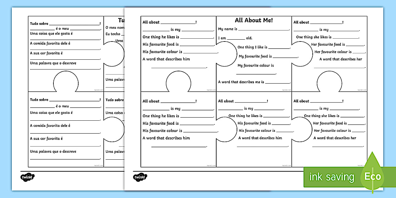 All About Me and My Family Jigsaw Puzzle Activity English/Portuguese