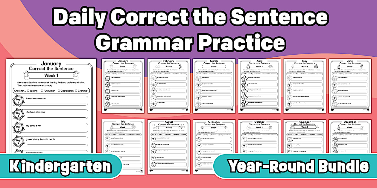 Daily Correct the Sentence Grammar 12 Months Pack