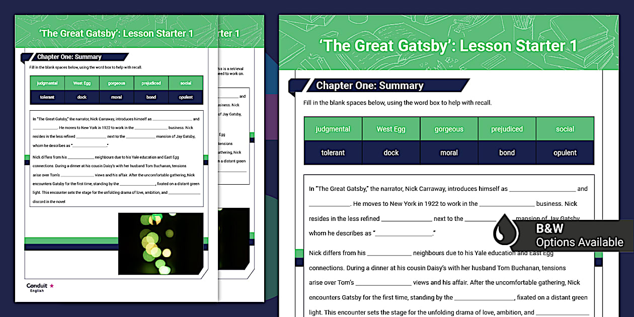 'The Great Gatsby' Lesson Starter 1 (teacher made) - Twinkl