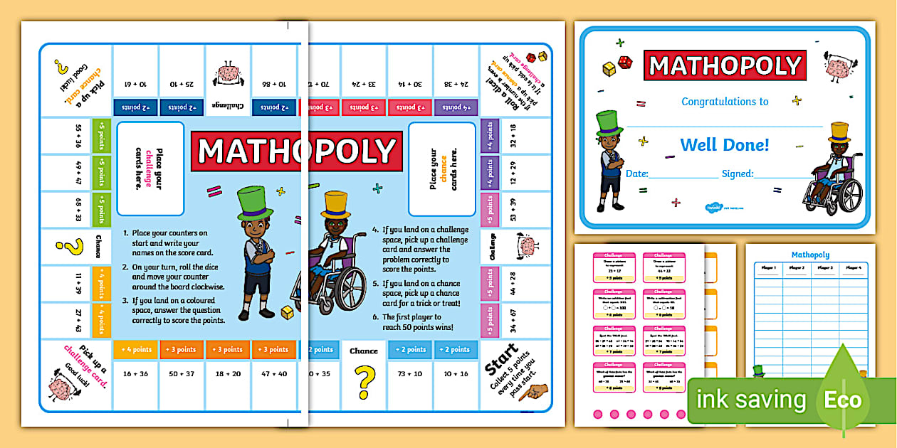 Caribbean Mathopoly 2 Digit Math Addition Game -Y1-6- Maths