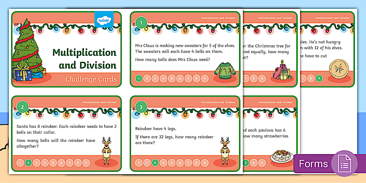 Multiplication and Division Christmas Challenge Cards