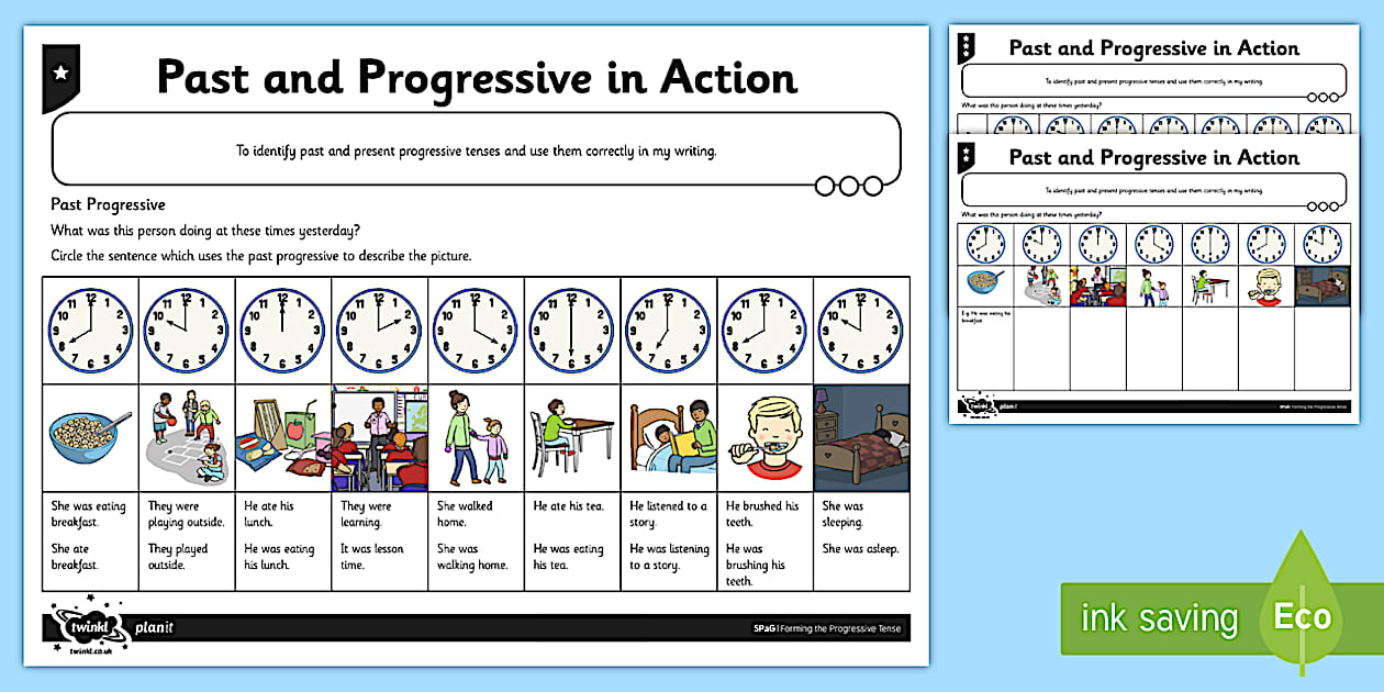 Editable Differentiated Past and Progressive Tense in Action Worksheet Pack
