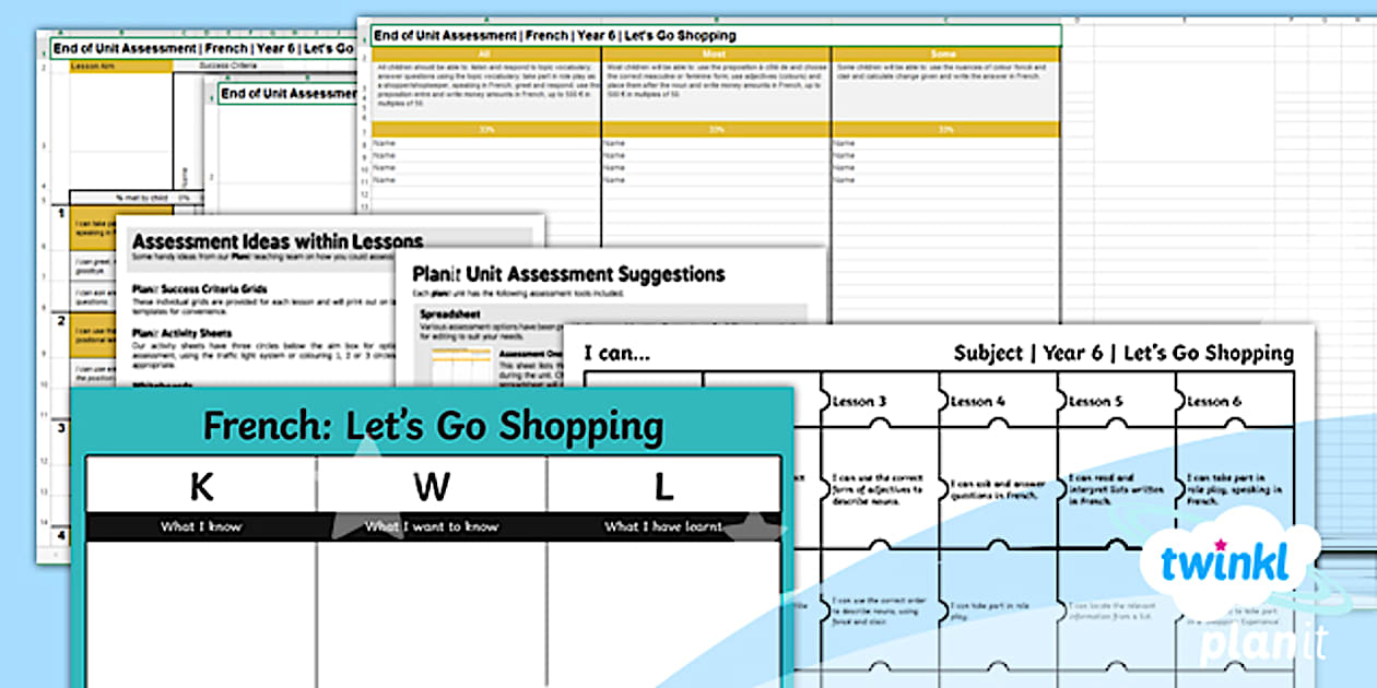 French: Let's Go Shopping Year 6 Unit Assessment Pack