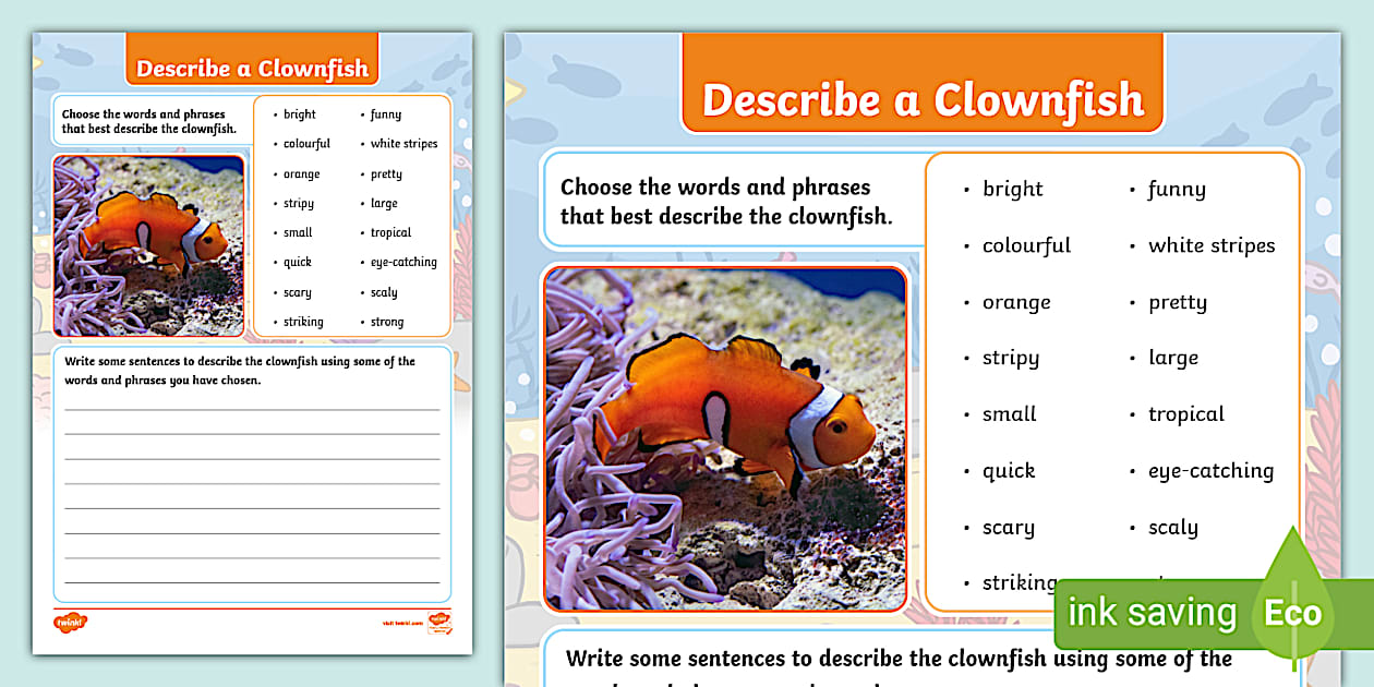 Describe a Clownfish Writing Activity (teacher made)