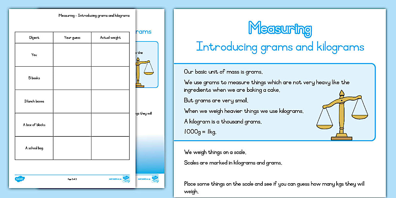 Mathematics Measurement - Introducing Kilograms and Grams