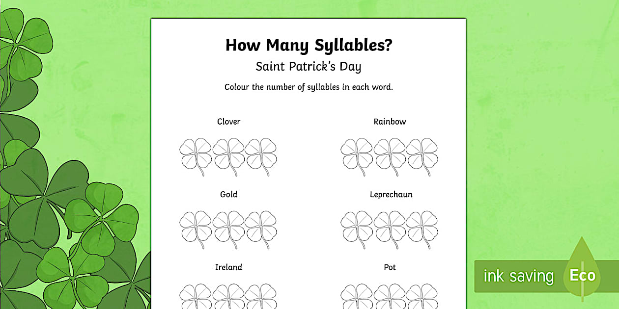 How Many Syllables? Saint Patrick's Day Worksheet / Worksheet