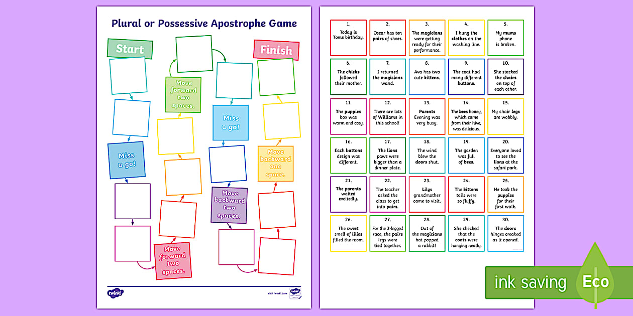 Plural or Possessive Apostrophe Games - Board Game - Twinkl