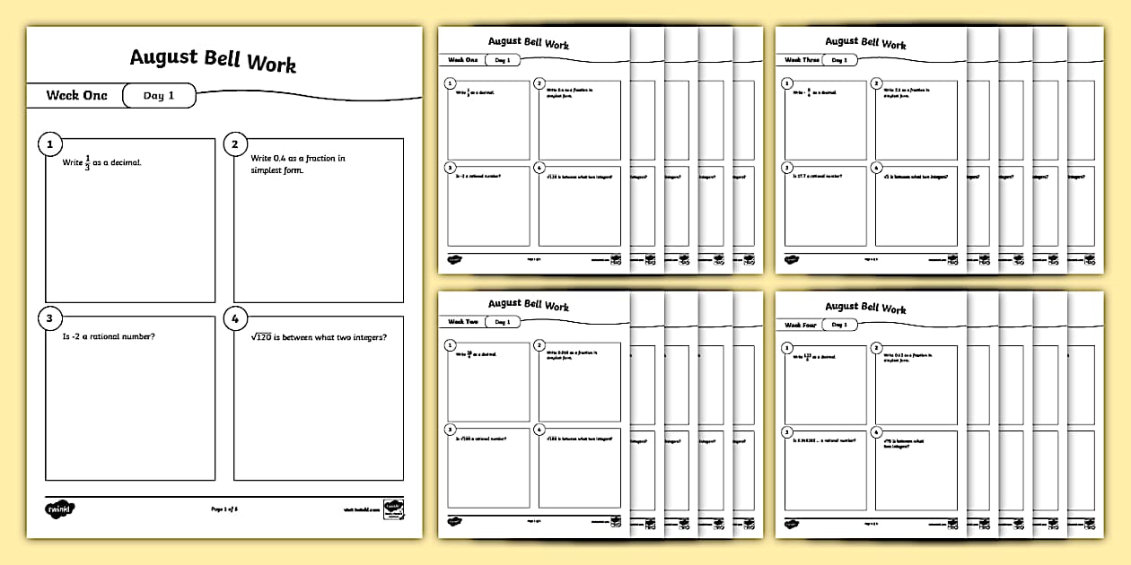 Eighth Grade Math August Bell Work Bundle (Teacher-Made)