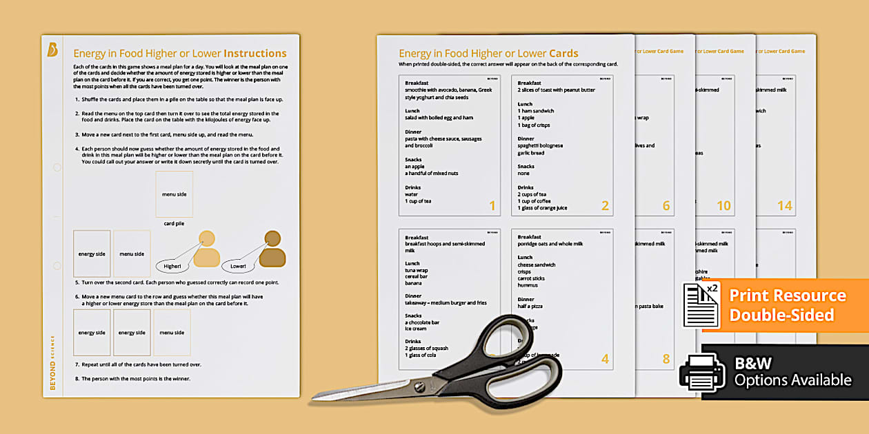 Energy in Food Higher or Lower Card Game | Physics | Beyond