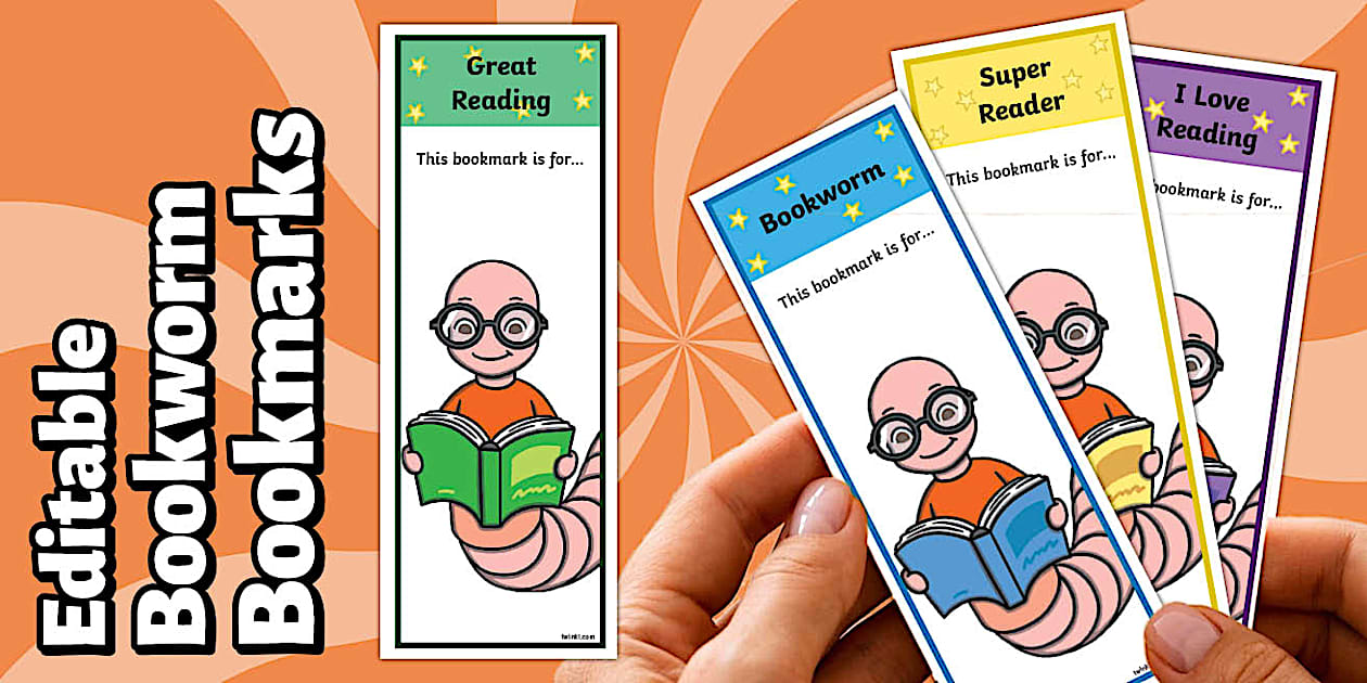 Bookworm-Themed Personalised Bookmarks for Kids | Twinkl