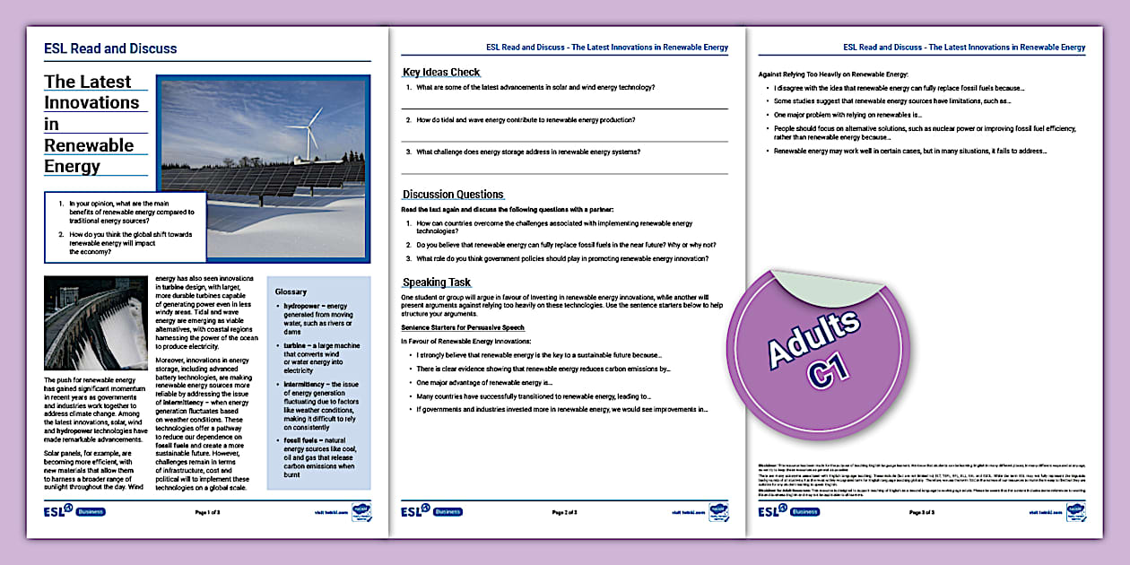 ESL Latest Renewable Energy Innovations [Adults, C1]