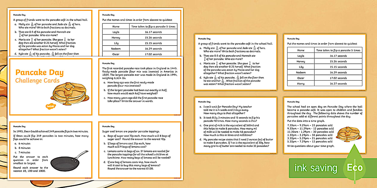 Year 4 Pancake Day Maths Challenge Cards (teacher made)