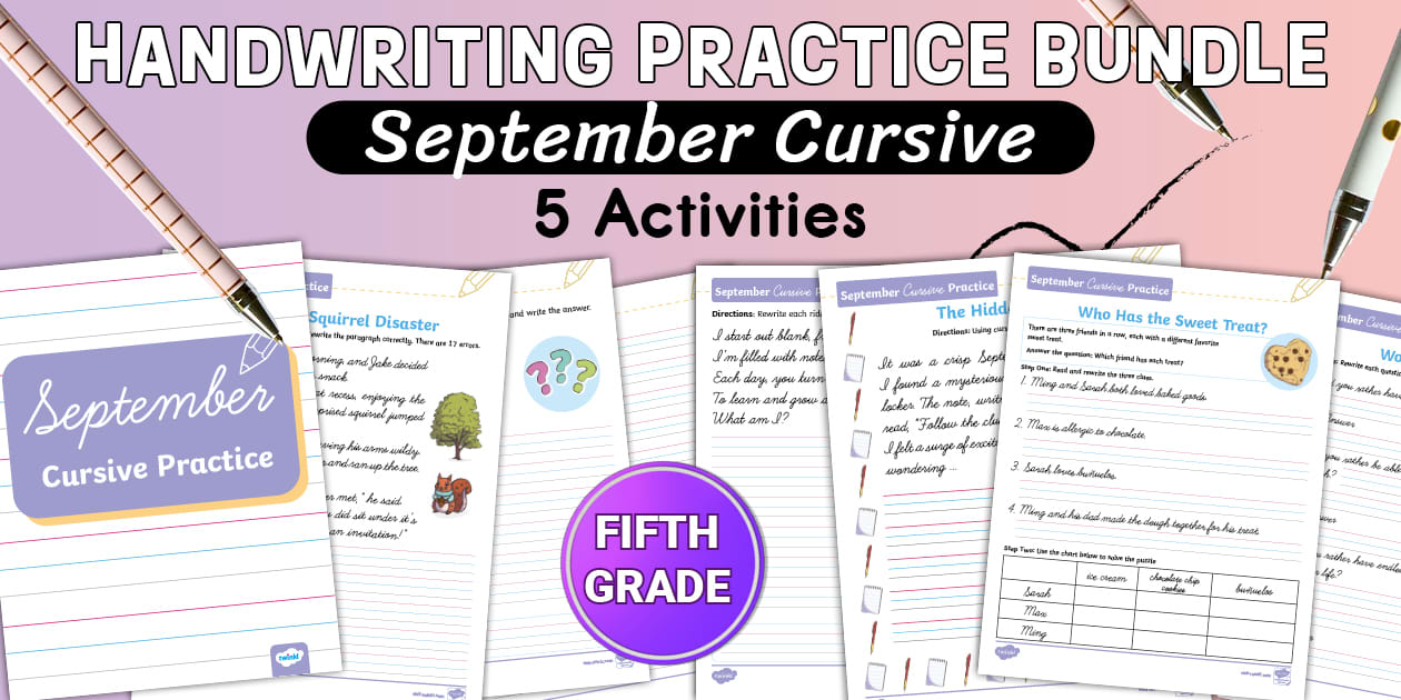 Fifth Grade September Cursive Practice Bundle (Teacher-Made)