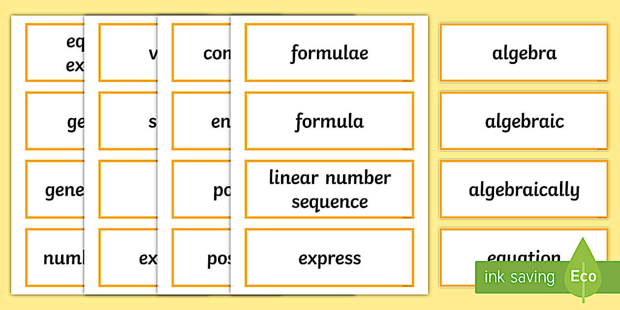 UKS2 Algebra Maths Vocabulary Cards - Twinkl