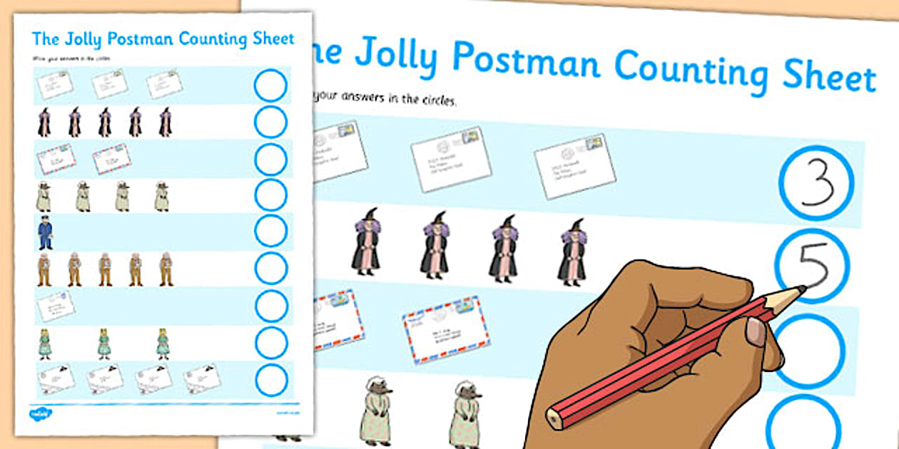 Themed 1-5 Counting Sheet to Support Teaching on The Jolly Postman