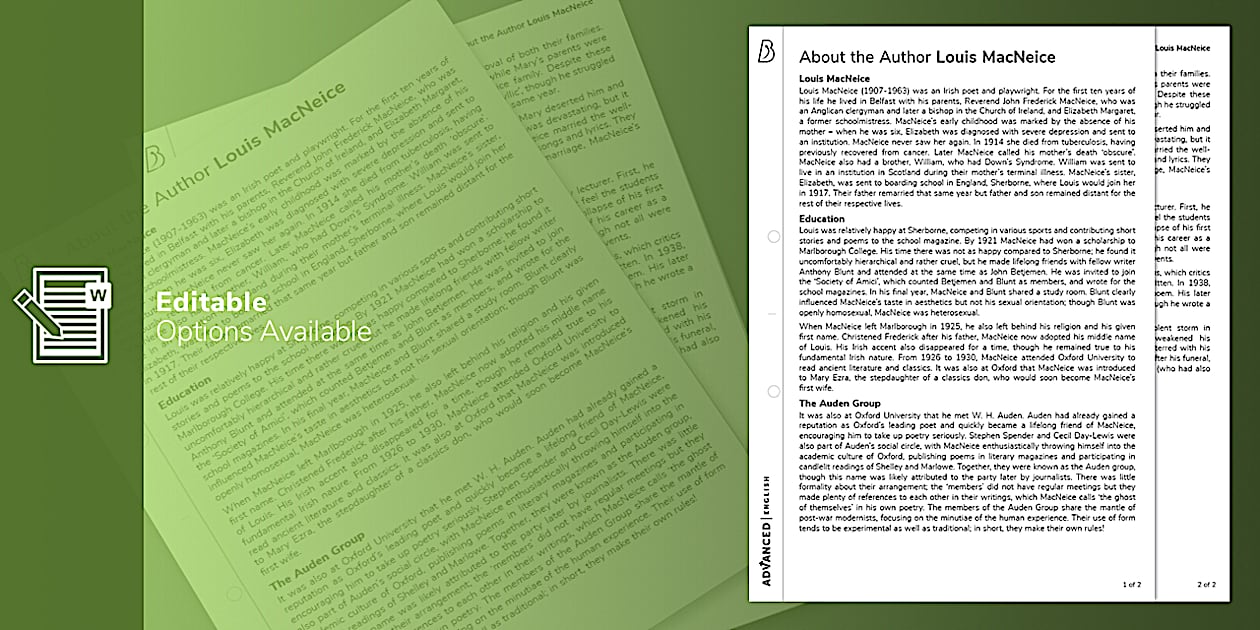 Louis MacNeice | About the Author Post-1900 Poetry | Beyond