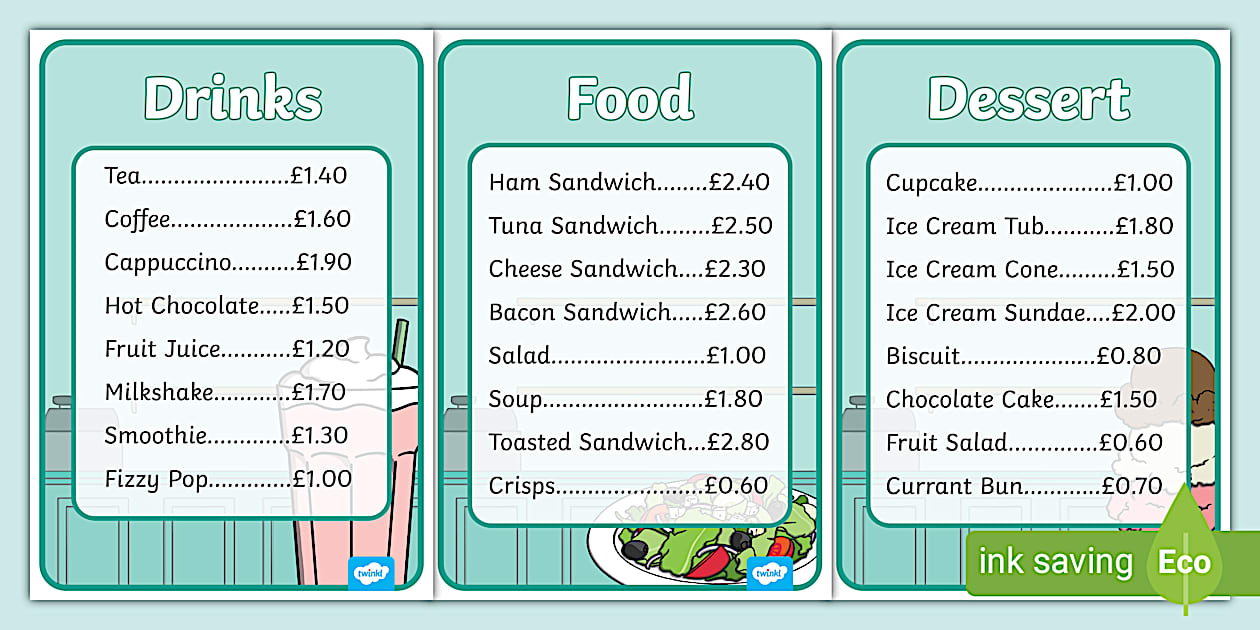 Editable Cafe Menus (Individual) (teacher made) - Twinkl