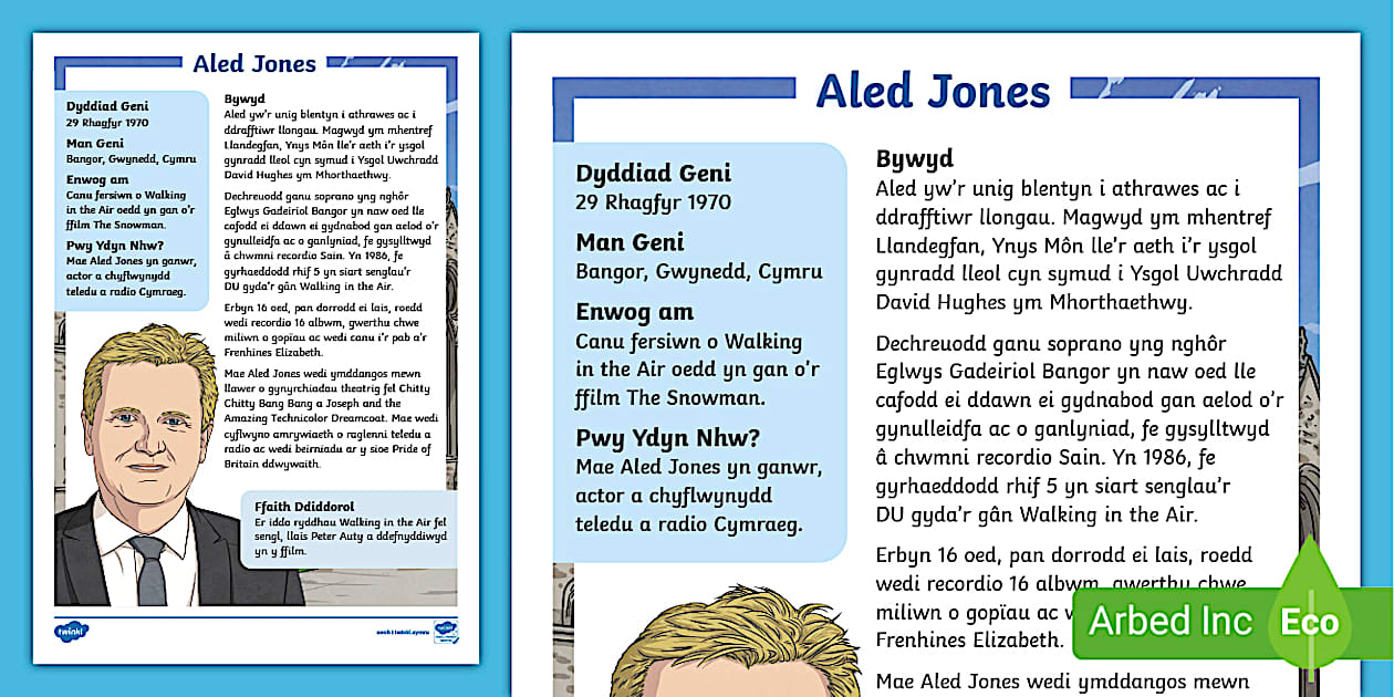 Ffeil Ffeithiau Aled Jones (teacher made) - Twinkl