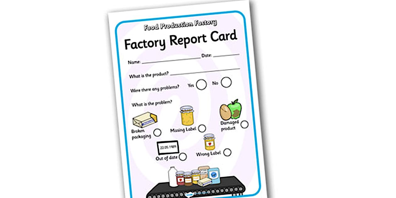Food Production Factory Report Card (teacher made) - Twinkl