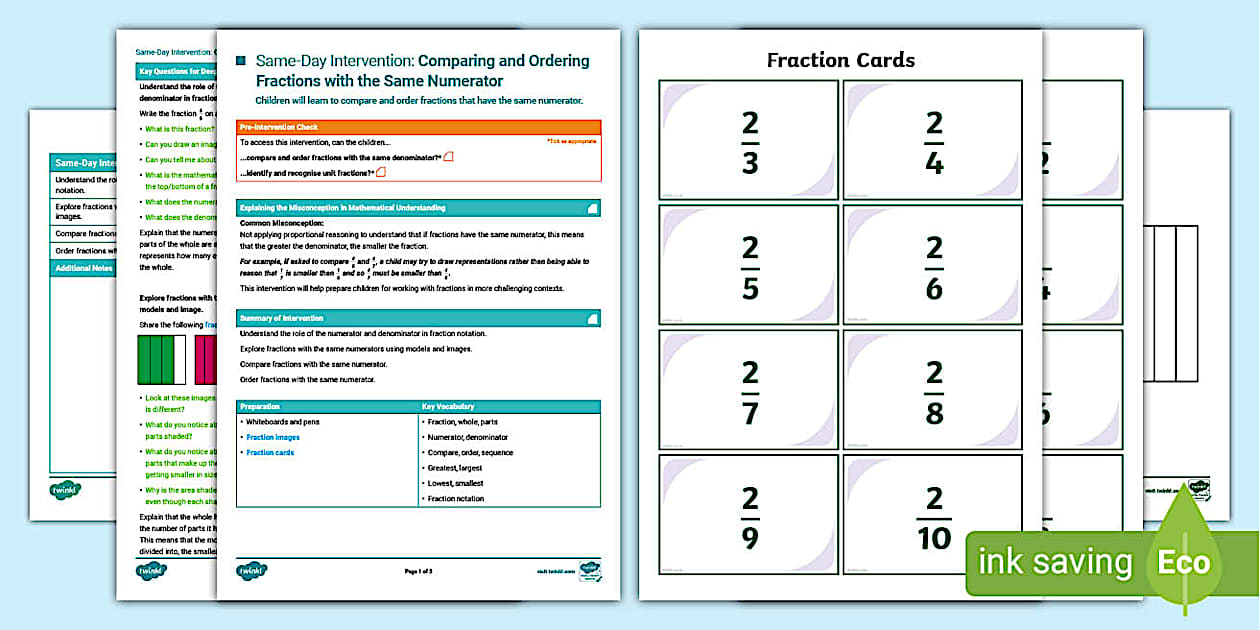 👉 Y3 Maths Intervention Compare Fractions with Same Numerators