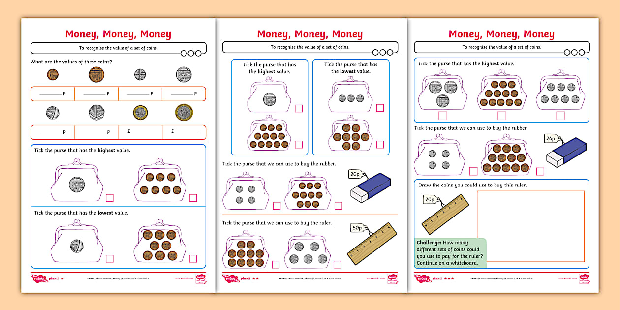 👉 Coin Value Money Year 1 Activity Sheets - Twinkl