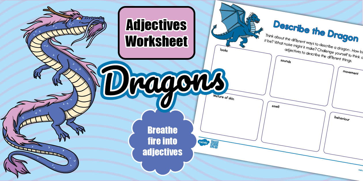 Dragons Adjectives Worksheet - Twinkl English