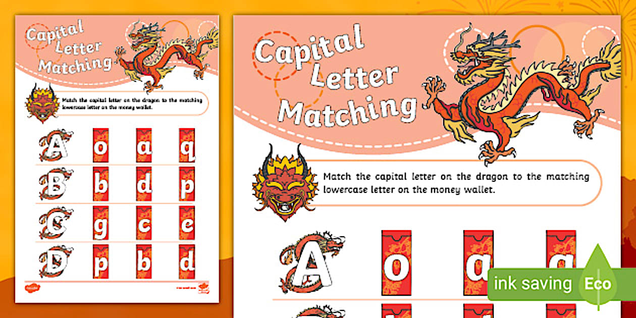 Chinese New Year Themed Capital Letter Matching Worksheet - sheet