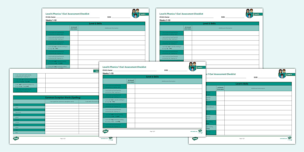 Twinkl Phonics Level 6 'I Can' Statements - Assessment Checklist