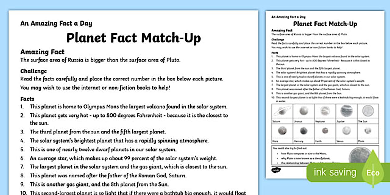 Planet Fact Match-Up Worksheet / Worksheet, worksheet