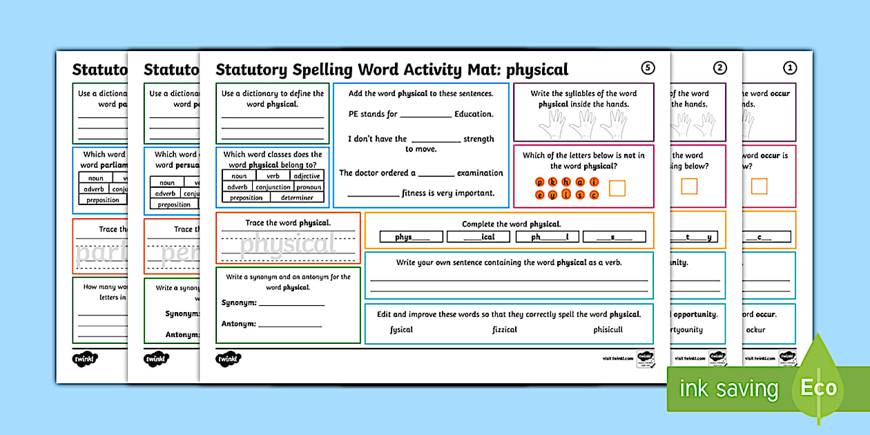 Cursive Year 5 and 6 Statutory Spelling Words Activity Mat Pack 14