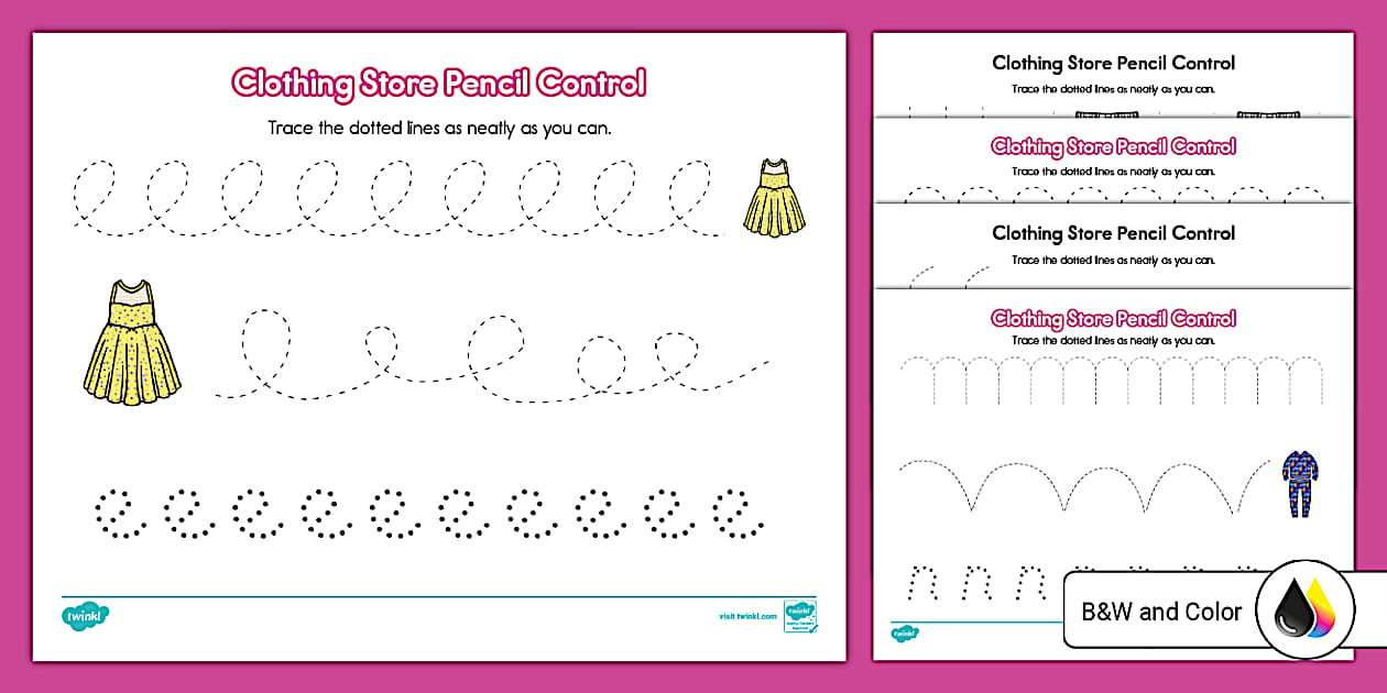 Clothing Store Pencil Control Tracing Worksheet - Twinkl