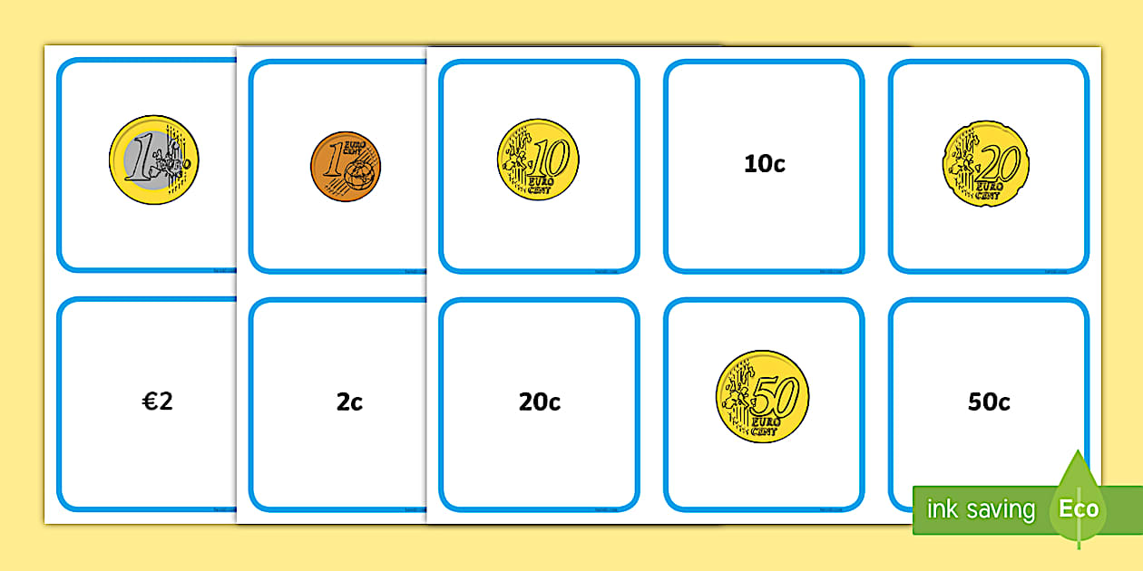 Second Class Euro Coin and Amount Matching Cards - Twinkl