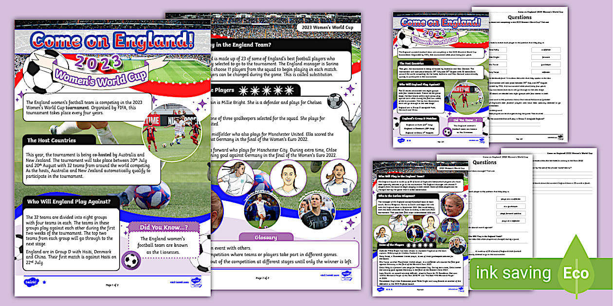 LKS2 Come on England! 2023 Women's World Cup Differentiated Reading