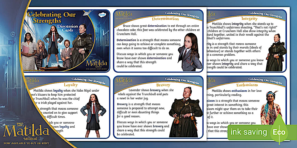 FREE! - Matilda The Musical Celebrating Strengths Discussion Cards