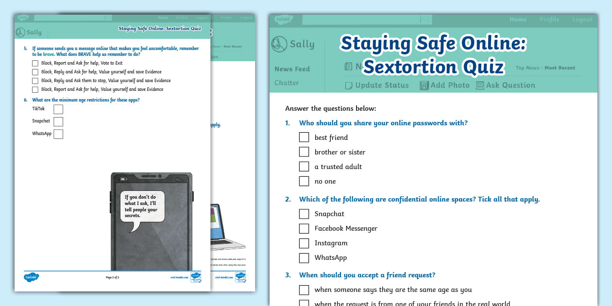 Staying Safe Online: Sextortion Multiple Choice Quiz