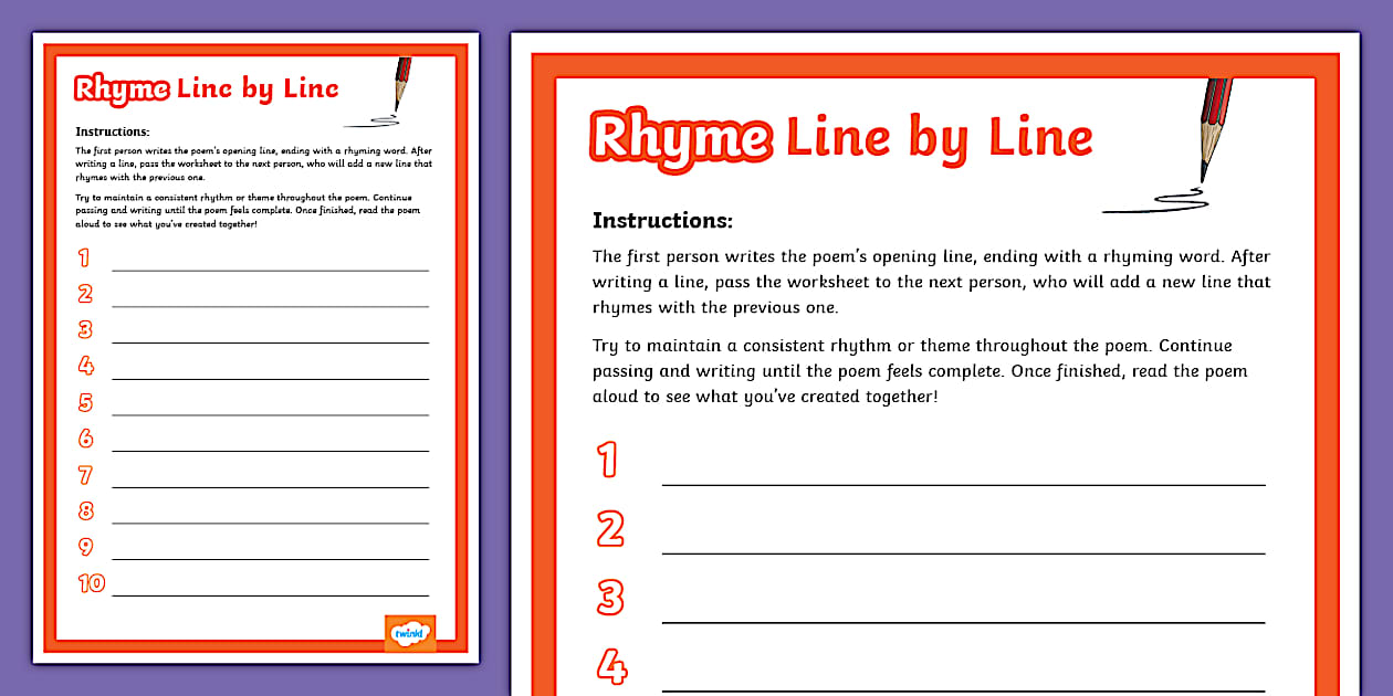 Rhyme Line by Line Worksheet (Teacher-Made) - Twinkl