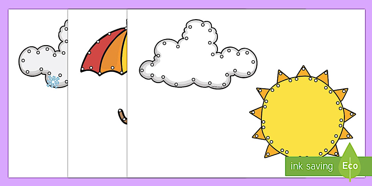 Weather Threading Cut-Outs (teacher made) - Twinkl