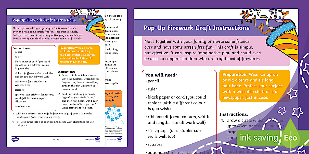Pop-Up Firework Craft Instructions (teacher made) - Twinkl
